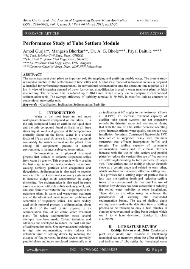 Performance Study of Tube Settlers Module | PDF
