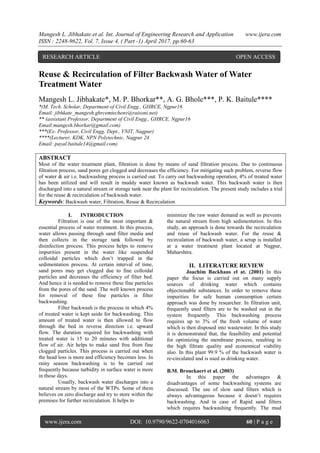Reuse & Recirculation of Filter Backwash Water of Water Treatment Water ...