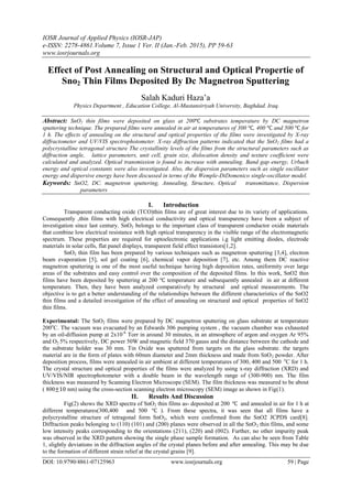 Effect of Post Annealing on Structural and Optical Propertie of Sno2 Thin Films Deposited By Dc ...