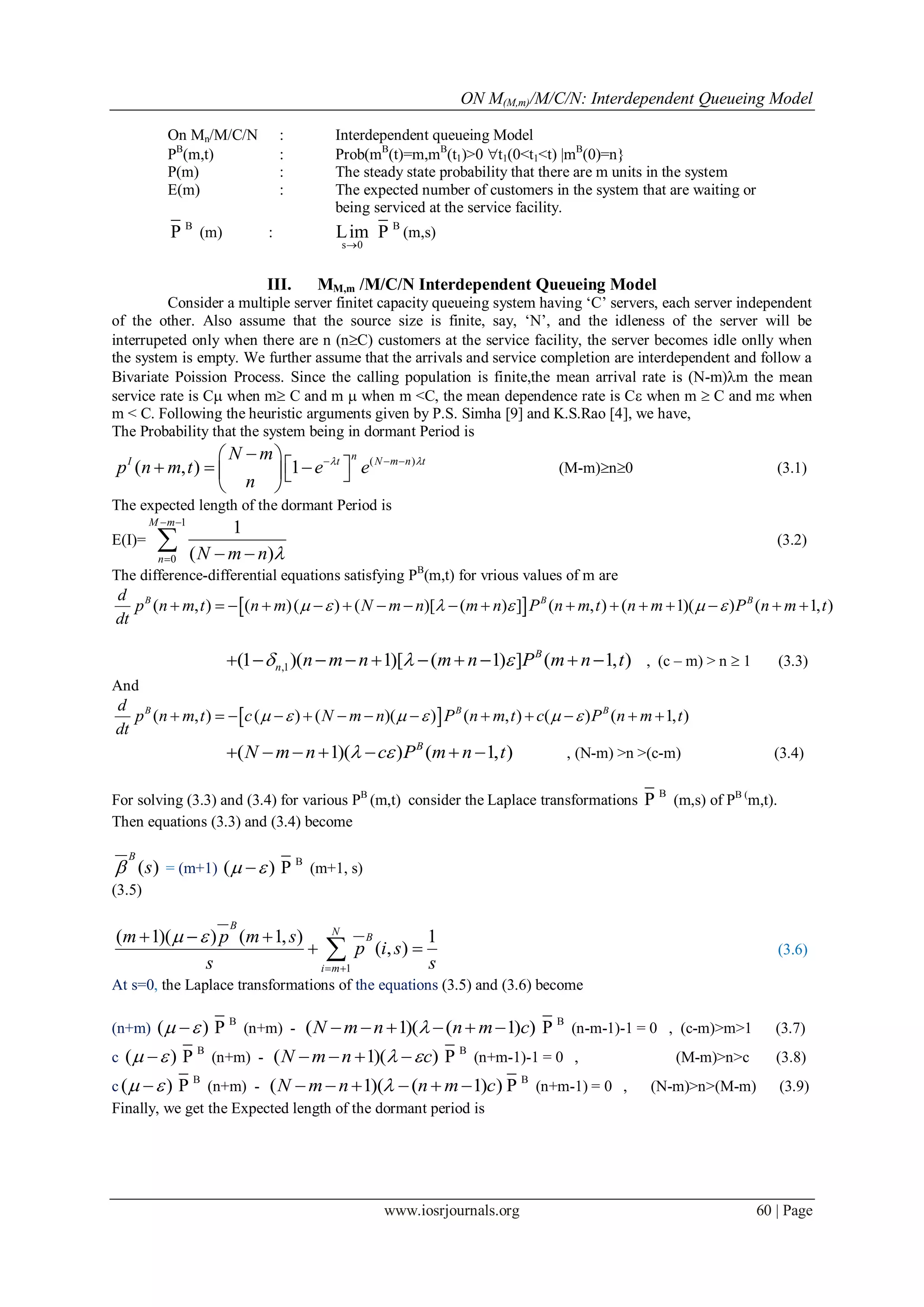 ON M(M,m)/M/C/N: Interdependent Queueing Model | PDF