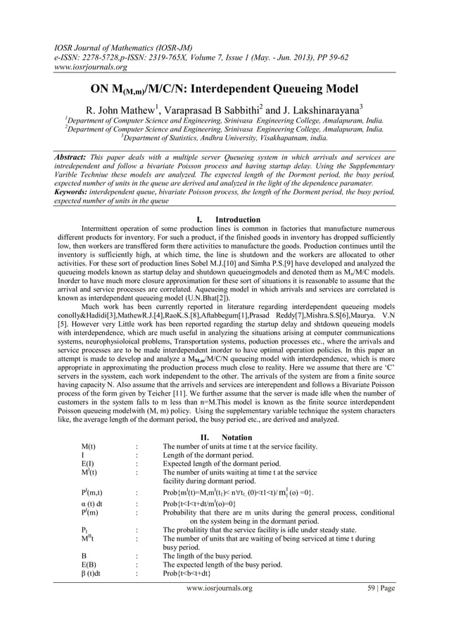 ON M(M,m)/M/C/N: Interdependent Queueing Model | PDF