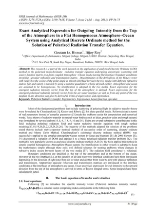 Exact Analytical Expression for Outgoing Intensity from the Top of the ...