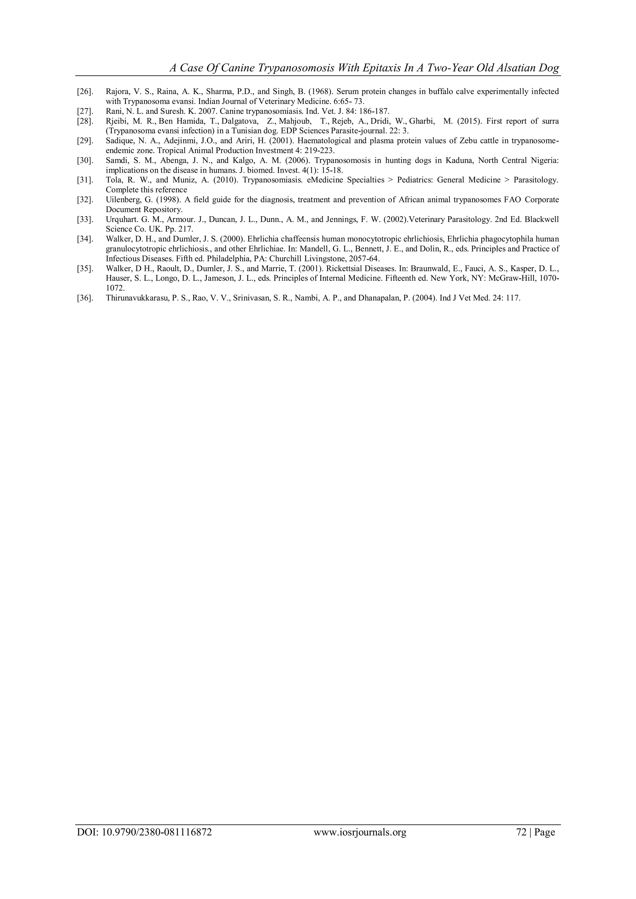 A Case Of Canine Trypanosomosis With Epistaxis In A TwoYear Old ...