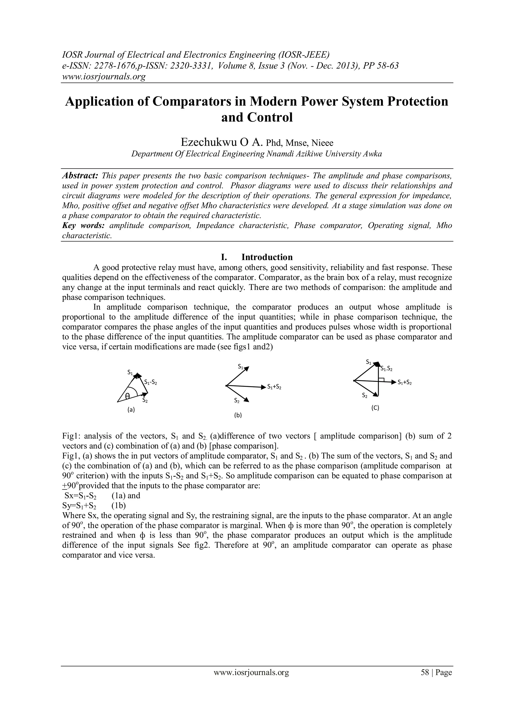 Application of Comparators in Modern Power System Protection and Control | PDF