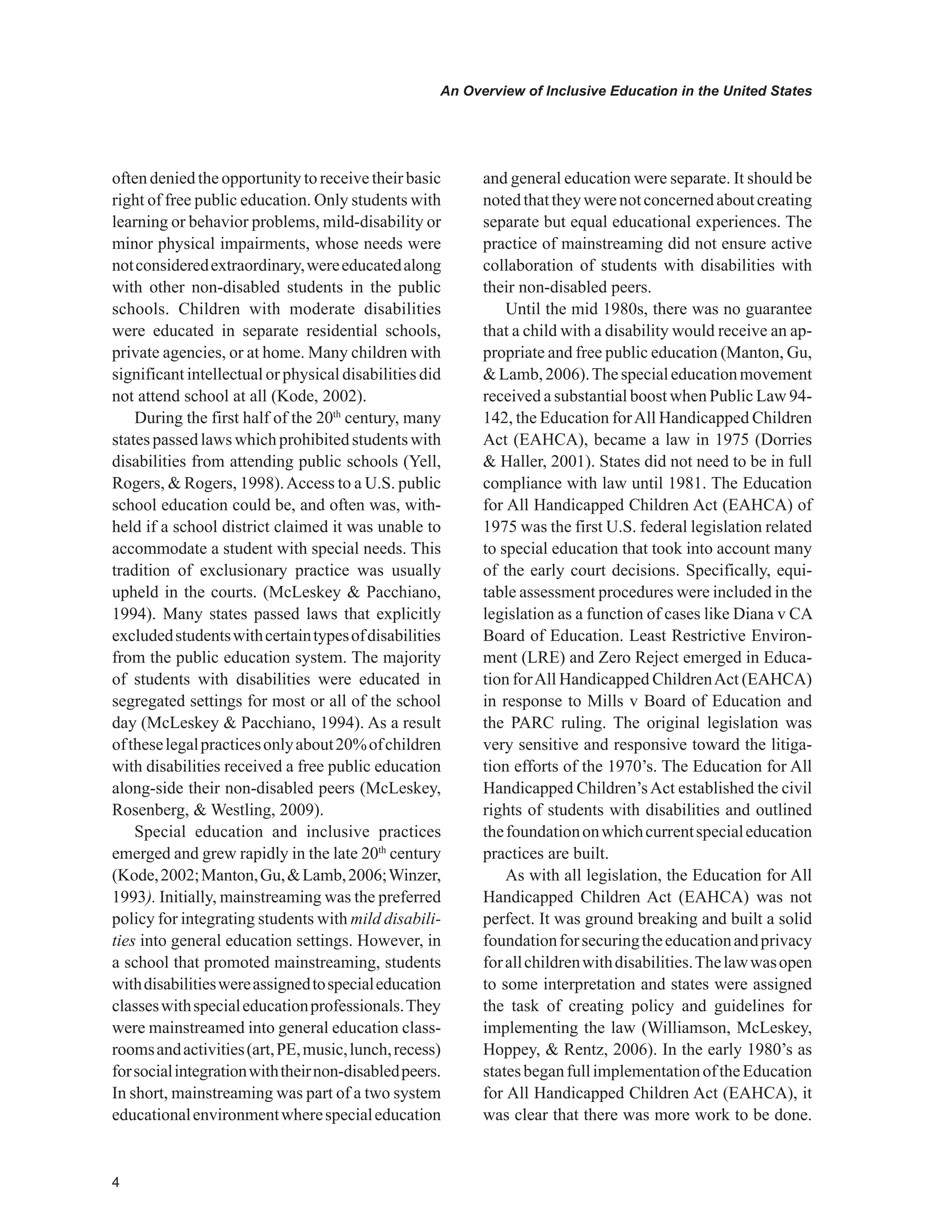 An Overview of Inclusive Education in the United States | PDF