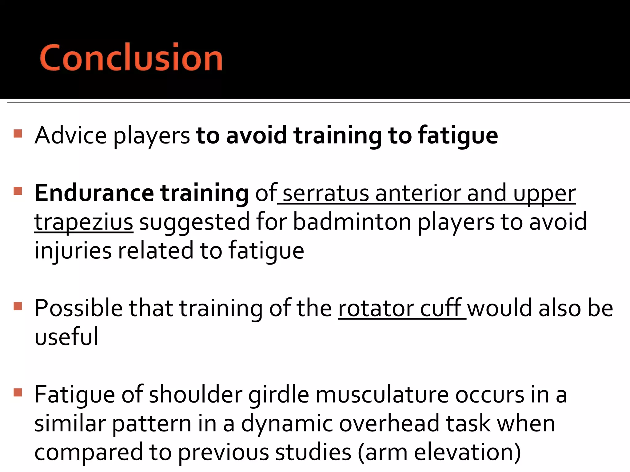 Shoulder Muscle Activity of Badminton players in an overhead smash. A ...