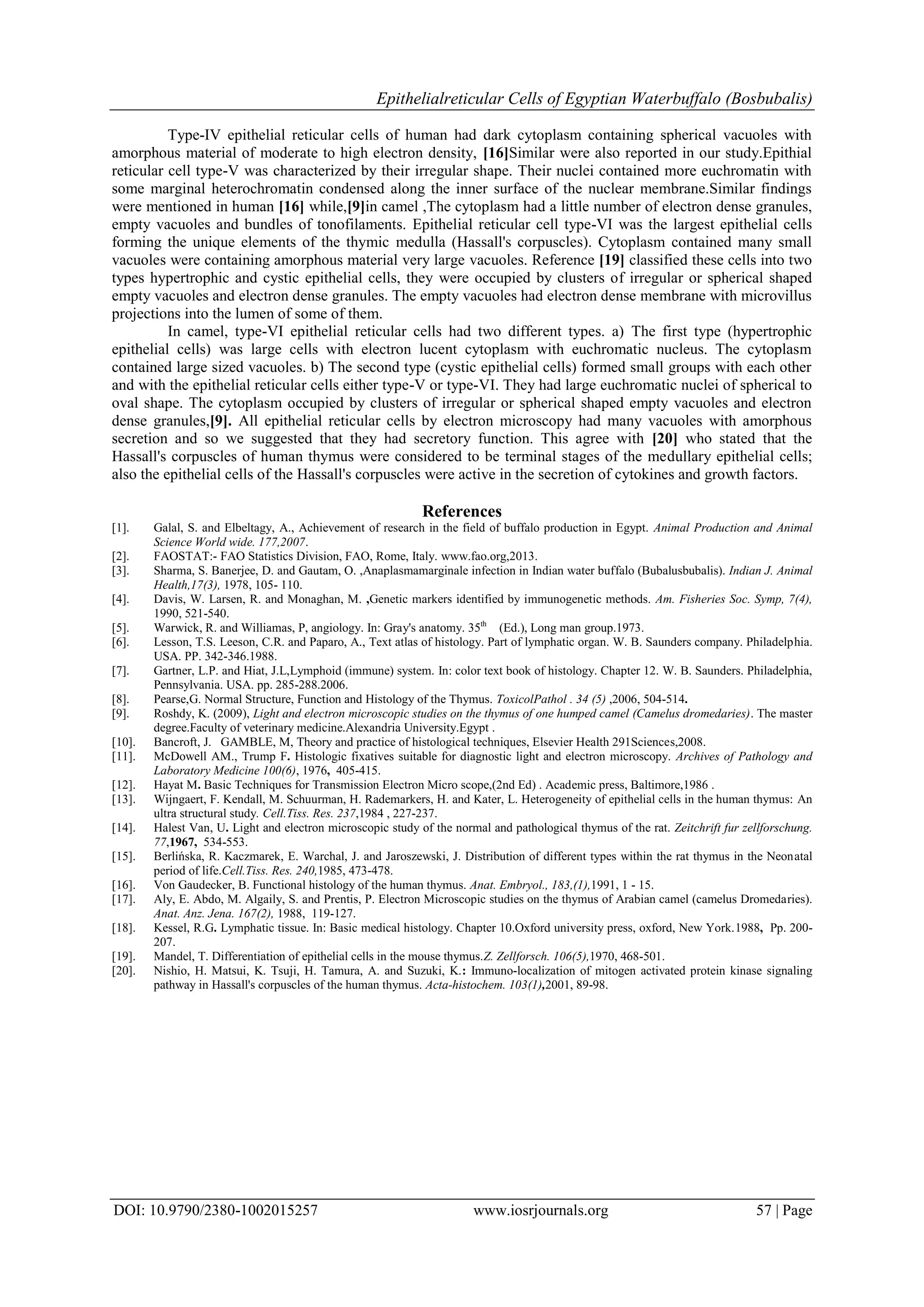 Epithelial reticular Cells of Egyptian Water buffalo (Bosbubalis) | PDF