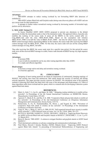 Review on Detection & Prevention Methods for Black Hole Attack on AODV based MANETs | PDF