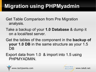 Joomla 1.0X to 1.5X migration. A Guide | PPT