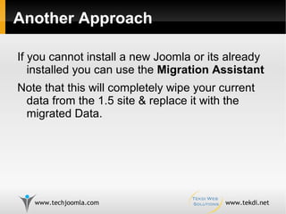 Joomla 1.0X to 1.5X migration. A Guide | ODP | Databases | Computer Software and Applications