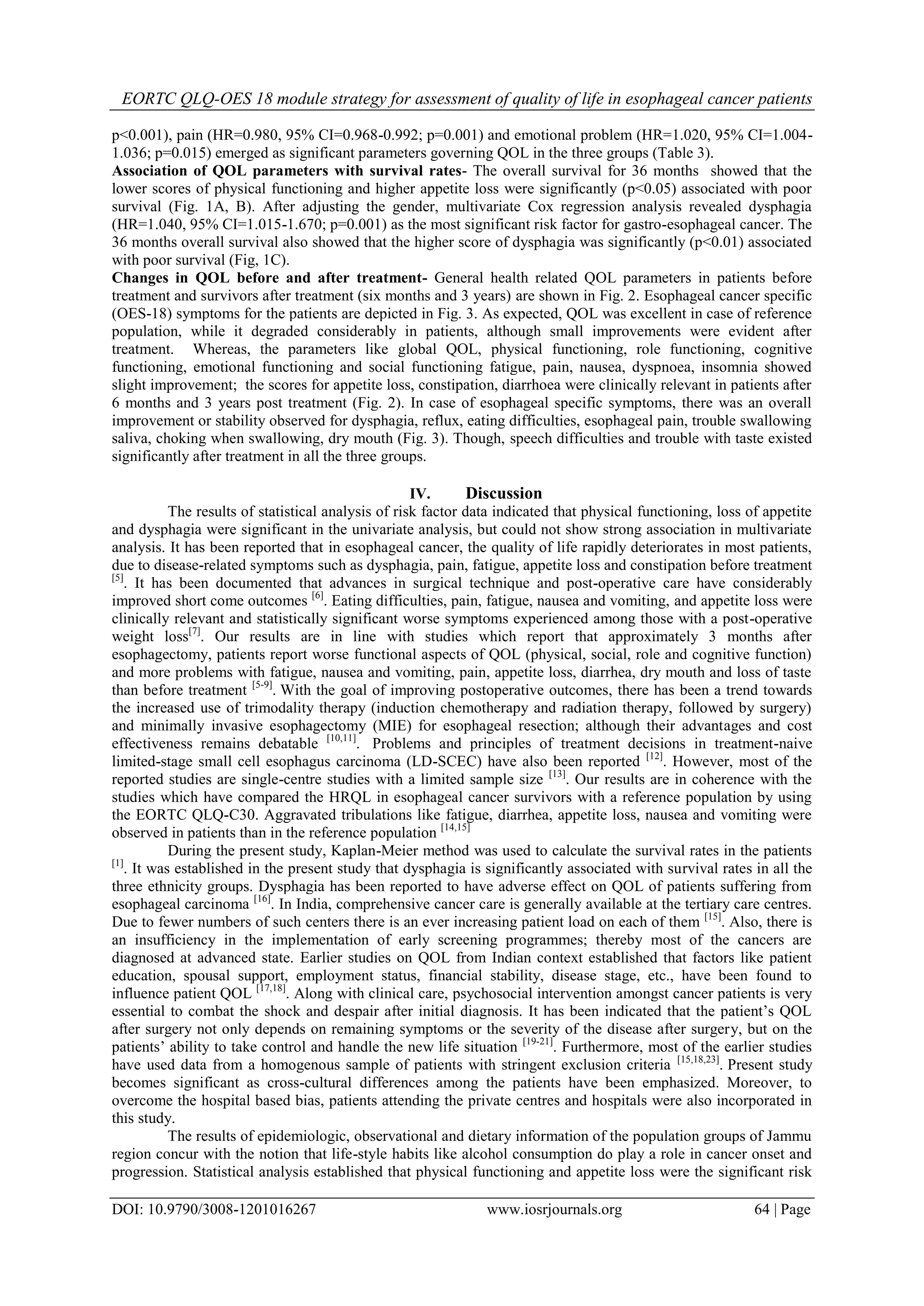 EORTC QLQ-OES 18 module strategy for assessment of quality of life in ...