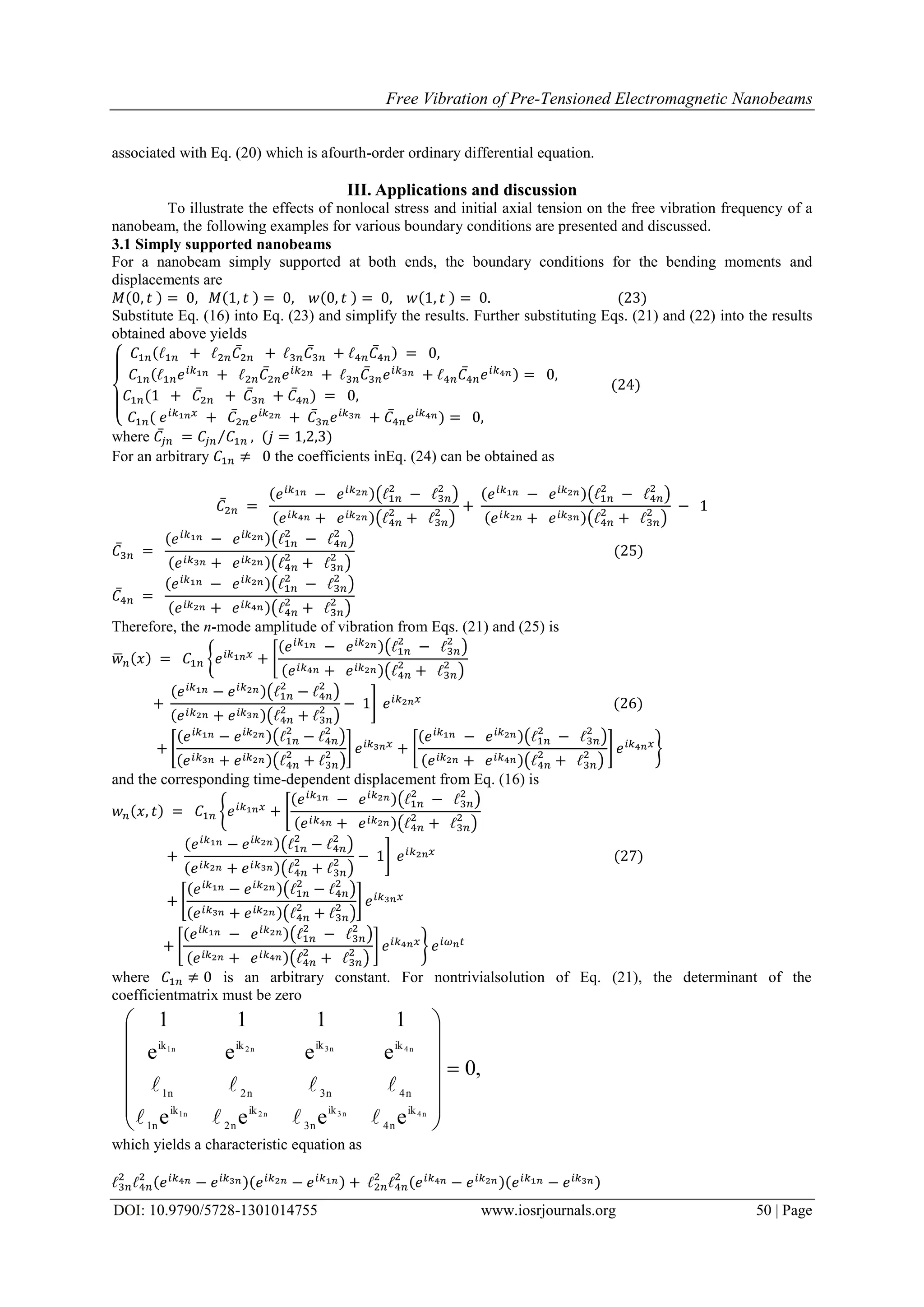 Free Vibration of Pre-Tensioned Electromagnetic Nanobeams | PDF