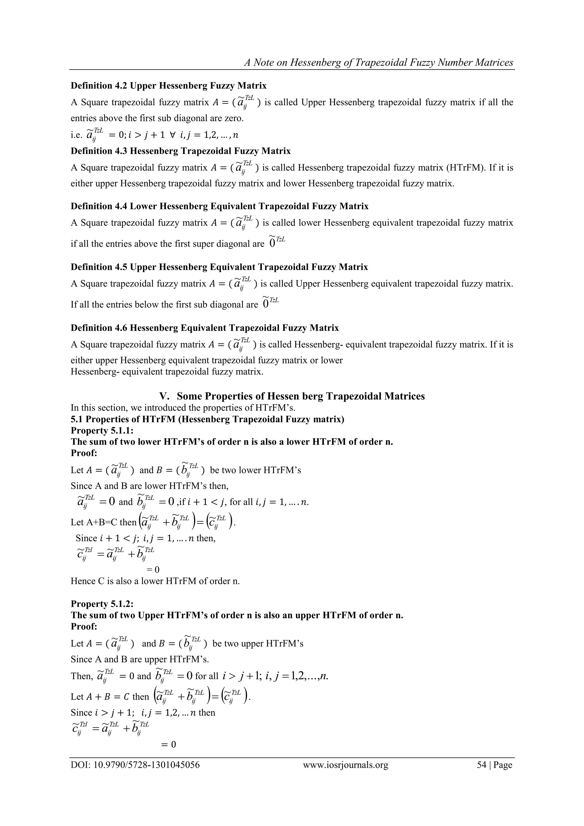 A Note on Hessen berg of Trapezoidal Fuzzy Number Matrices | PDF | Programming Languages | Computing