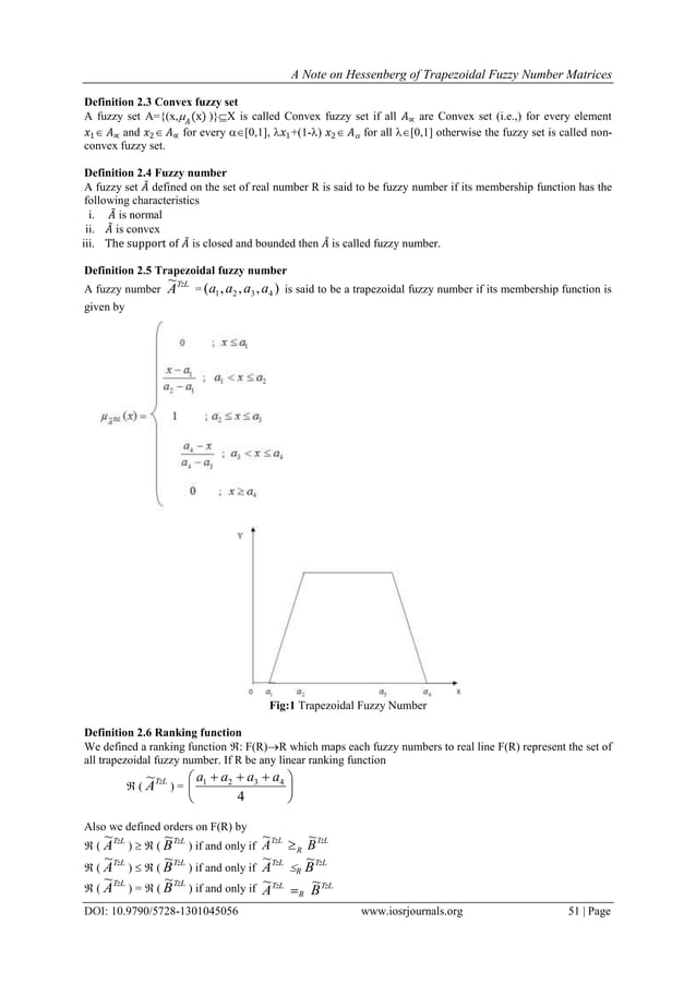 A Note on Hessen berg of Trapezoidal Fuzzy Number Matrices | PDF
