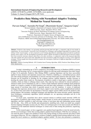 Predictive Data Mining with Normalized Adaptive Training Method for Neural Networks | PDF