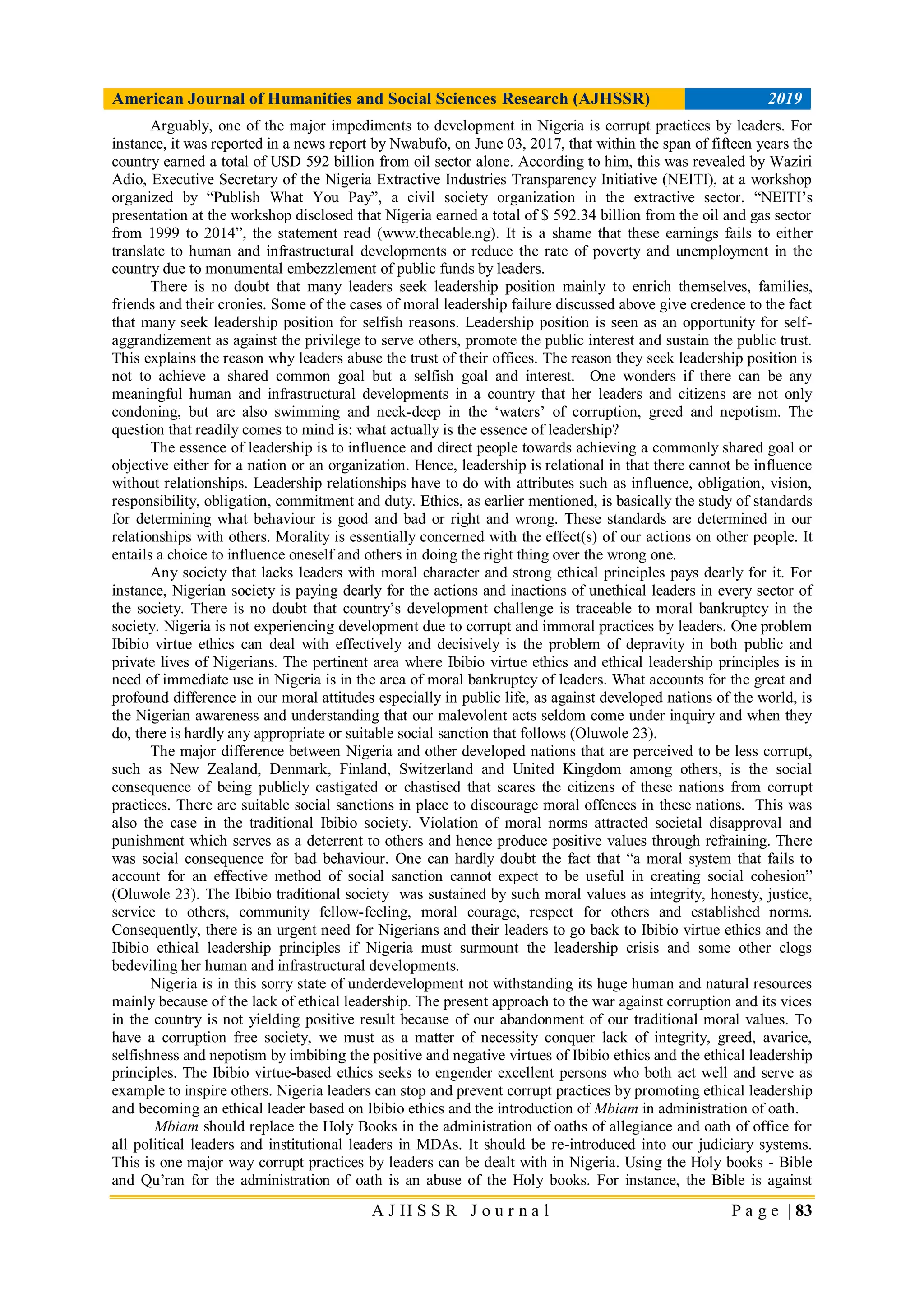 Ethical Leadership for Nigeria’s Development: An Ibibio Virtue Ethics ...