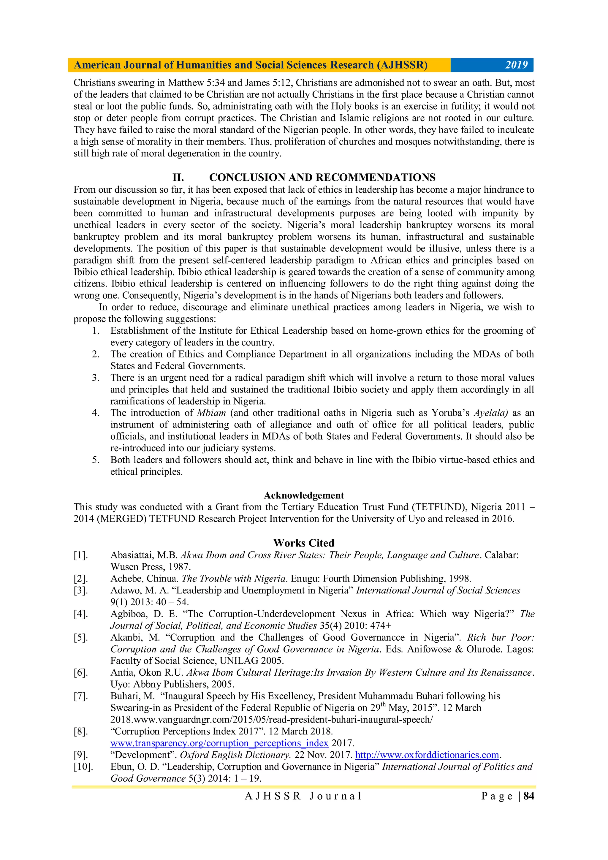 Ethical Leadership for Nigeria’s Development: An Ibibio Virtue Ethics ...