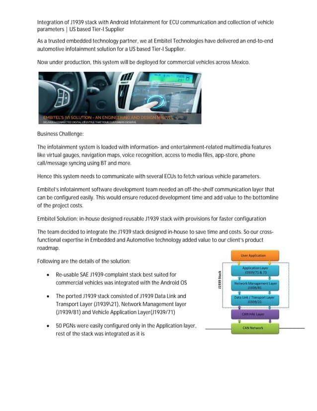 Integration of SAE J1939 stack with an Android Infotainment system ...