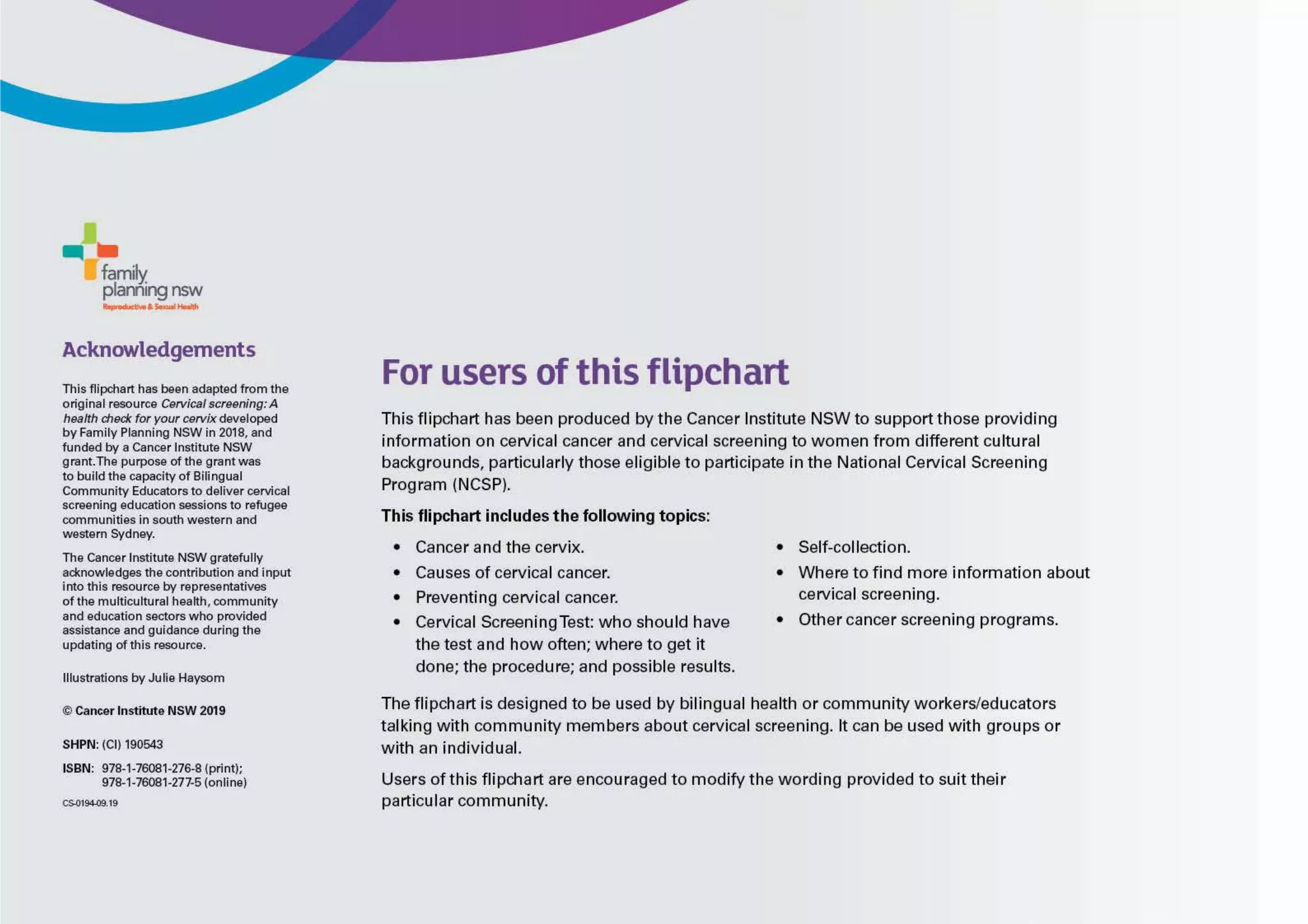 Cervical screening – taking care of your health flipchart (English) | PPTX
