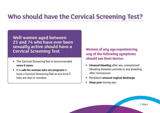 Cervical screening – taking care of your health flipchart (English) | PPTX