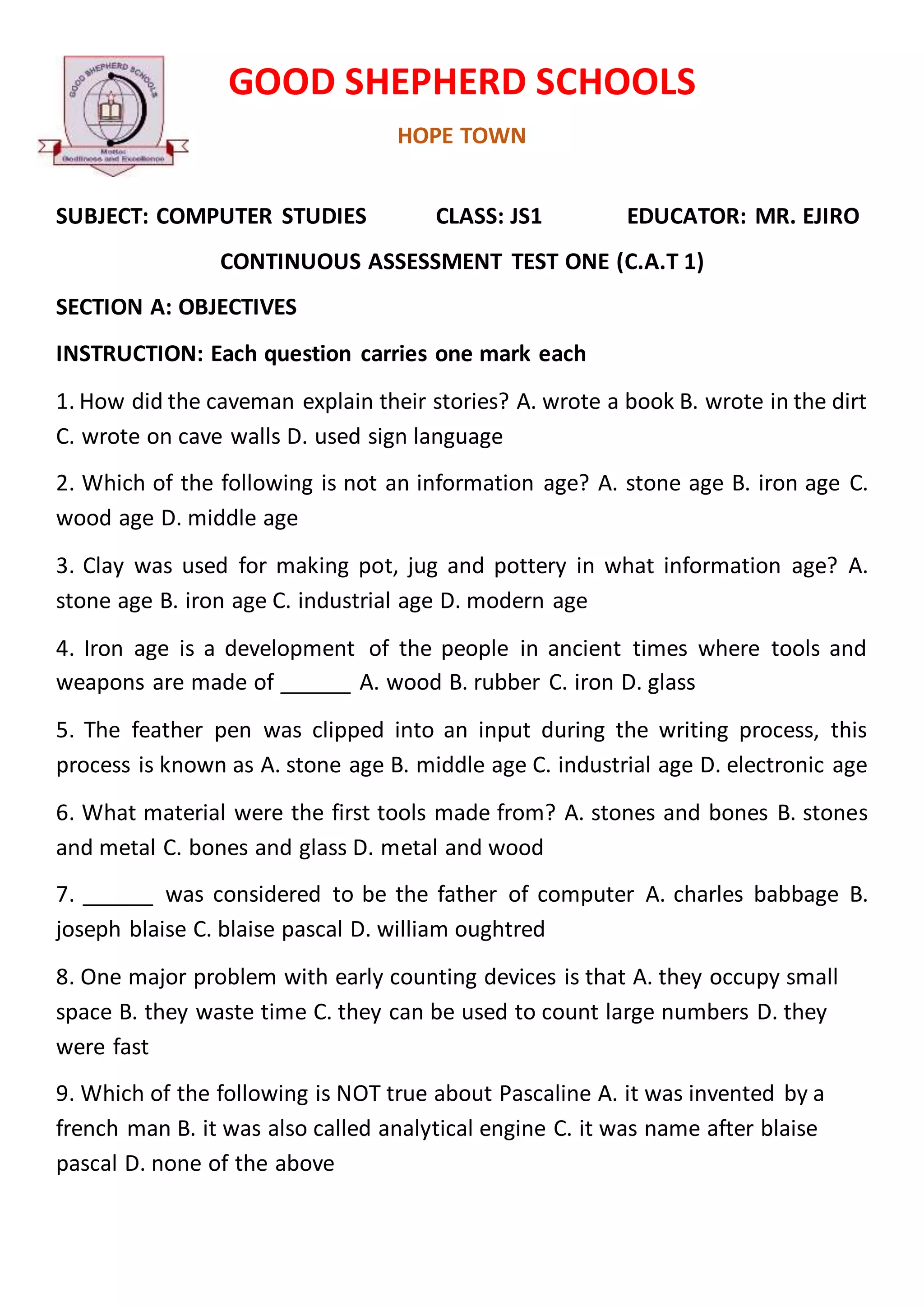 J1 Computer Studies C.A 1 | PDF