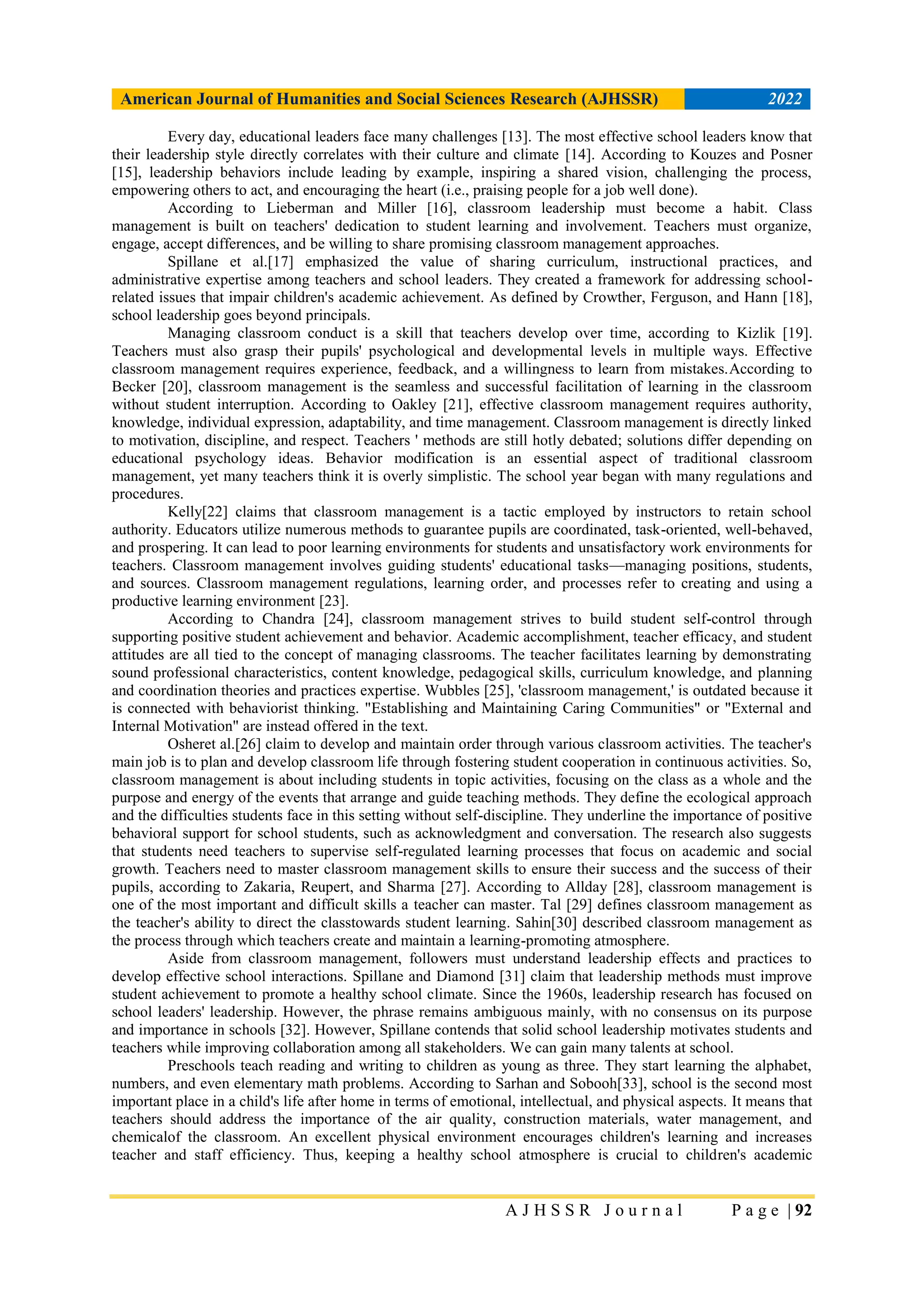 School Leadership Practices Towards Enhanced Classroom Management ...