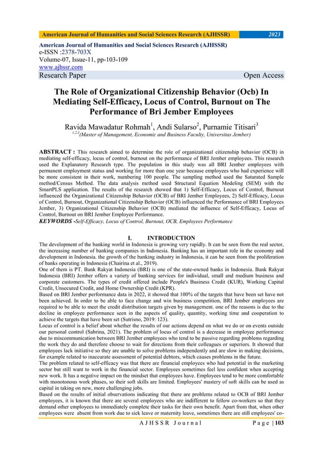 The Role of Organizational Citizenship Behavior (Ocb) In Mediating Self-Efficacy, Locus of ...