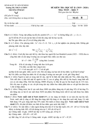 Đề Thi HK2 Toán 9 - TH THCS THPT Trương Vĩnh Ký | PDF