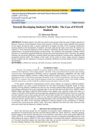 Towards Developing Students’ Soft Skills: The Case of ENSAM Students ...