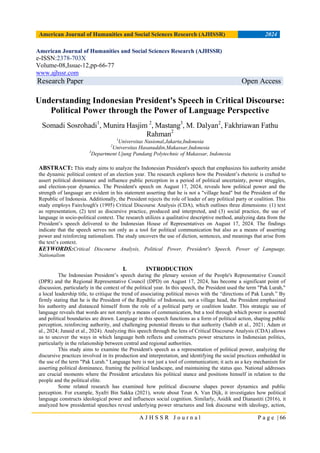 Understanding Indonesian President's Speech in Critical Discourse: Political Power through the ...