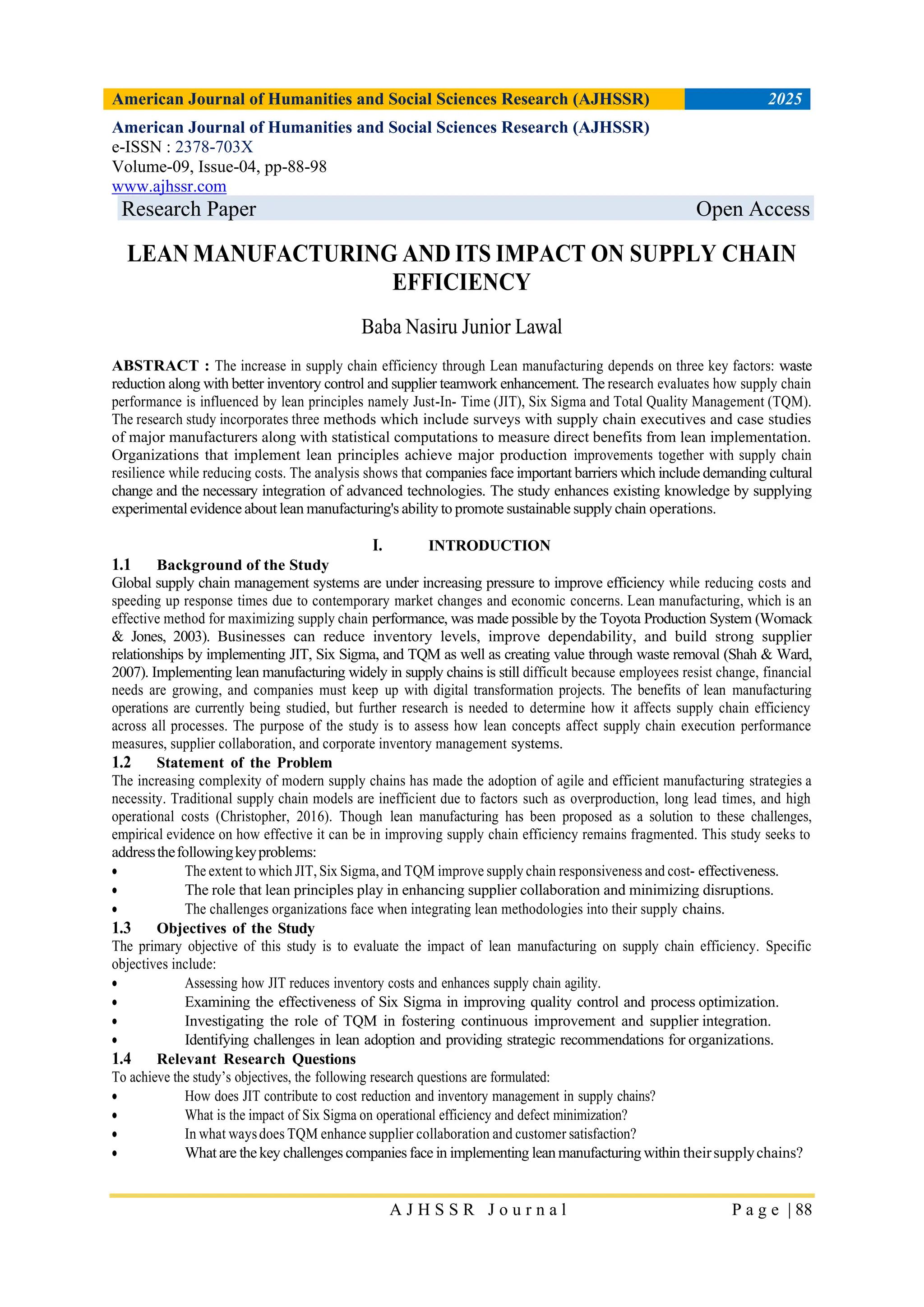 LEAN MANUFACTURING AND ITS IMPACT ON SUPPLY CHAIN EFFICIENCY | PDF