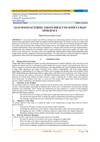 LEAN MANUFACTURING AND ITS IMPACT ON SUPPLY CHAIN EFFICIENCY | PDF