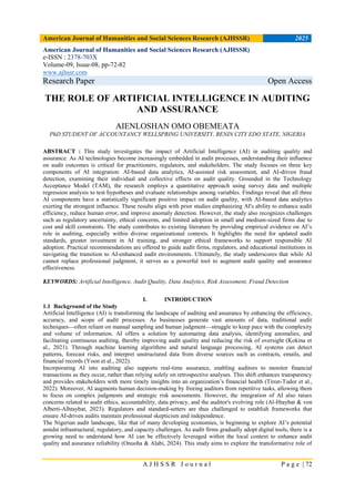 THE ROLE OF ARTIFICIAL INTELLIGENCE IN AUDITING AND ASSURANCE | PDF