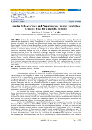 Disaster Risk Awareness and Preparedness of Junior High School Students ...