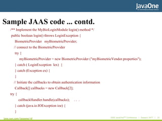 Biometric Authentication for J2EE applications - JavaONE 2005 | PDF | Operating Systems ...