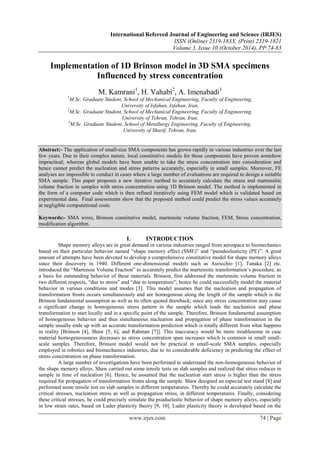 Implementation of 1D Brinson model in 3D SMA specimens Influenced by stress concentration | PDF ...