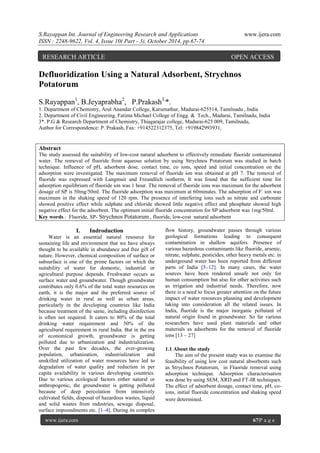 Defluoridization Using a Natural Adsorbent, Strychnos Potatorum | PDF