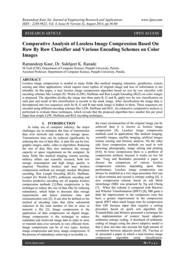 Comparative Analysis of Lossless Image Compression Based On Row By Row Classifier and Various ...