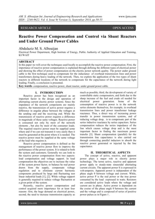 Reactive Power Compensation and Control via Shunt Reactors and Under Ground Power Cables | PDF