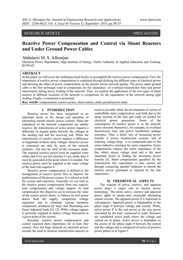 Reactive Power Compensation and Control via Shunt Reactors and Under ...