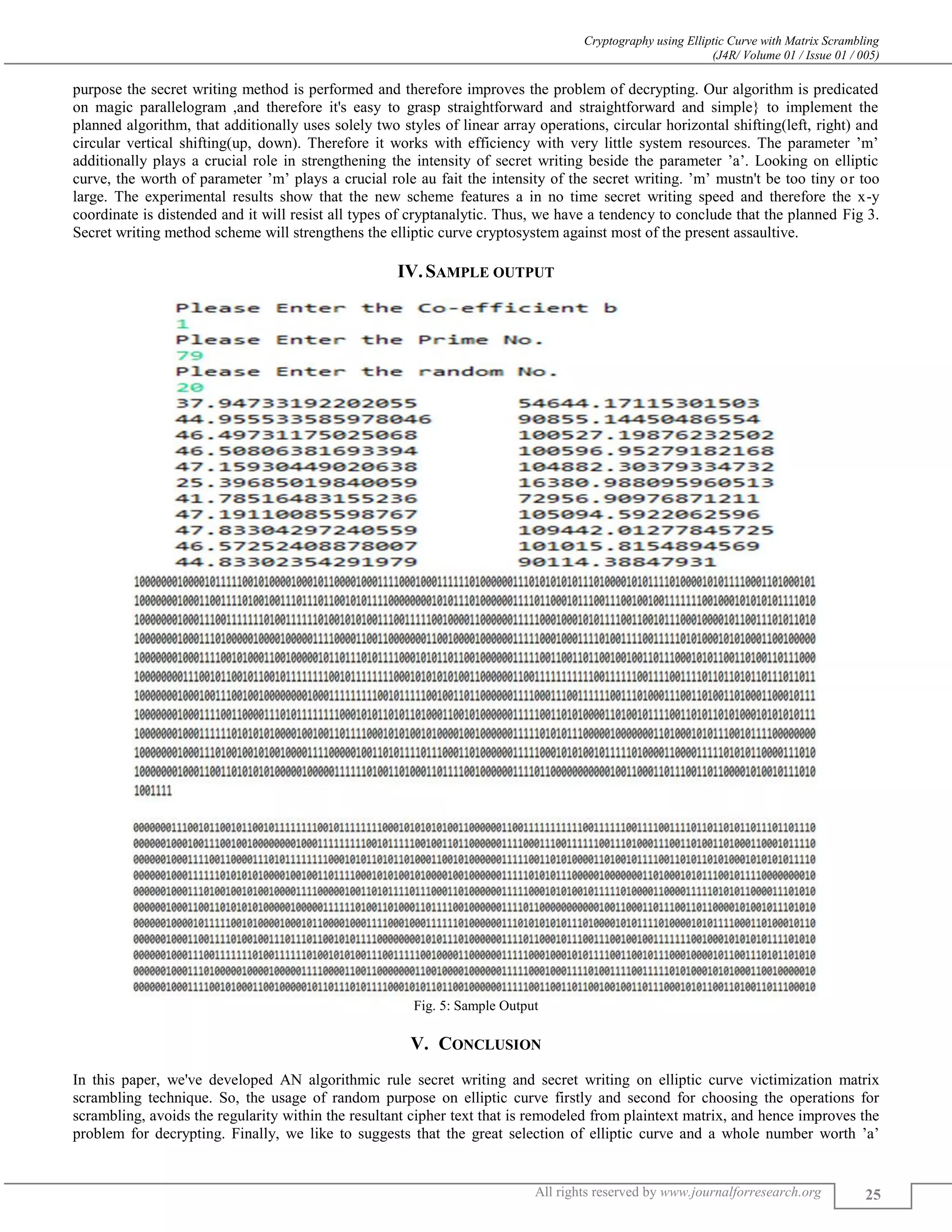 CRYPTOGRAPHY USING ELLIPTIC CURVE WITH MATRIX SCRAMBLING | PDF | Information and Network ...
