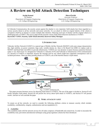 A REVIEW ON SYBIL ATTACK DETECTION TECHNIQUES | PDF