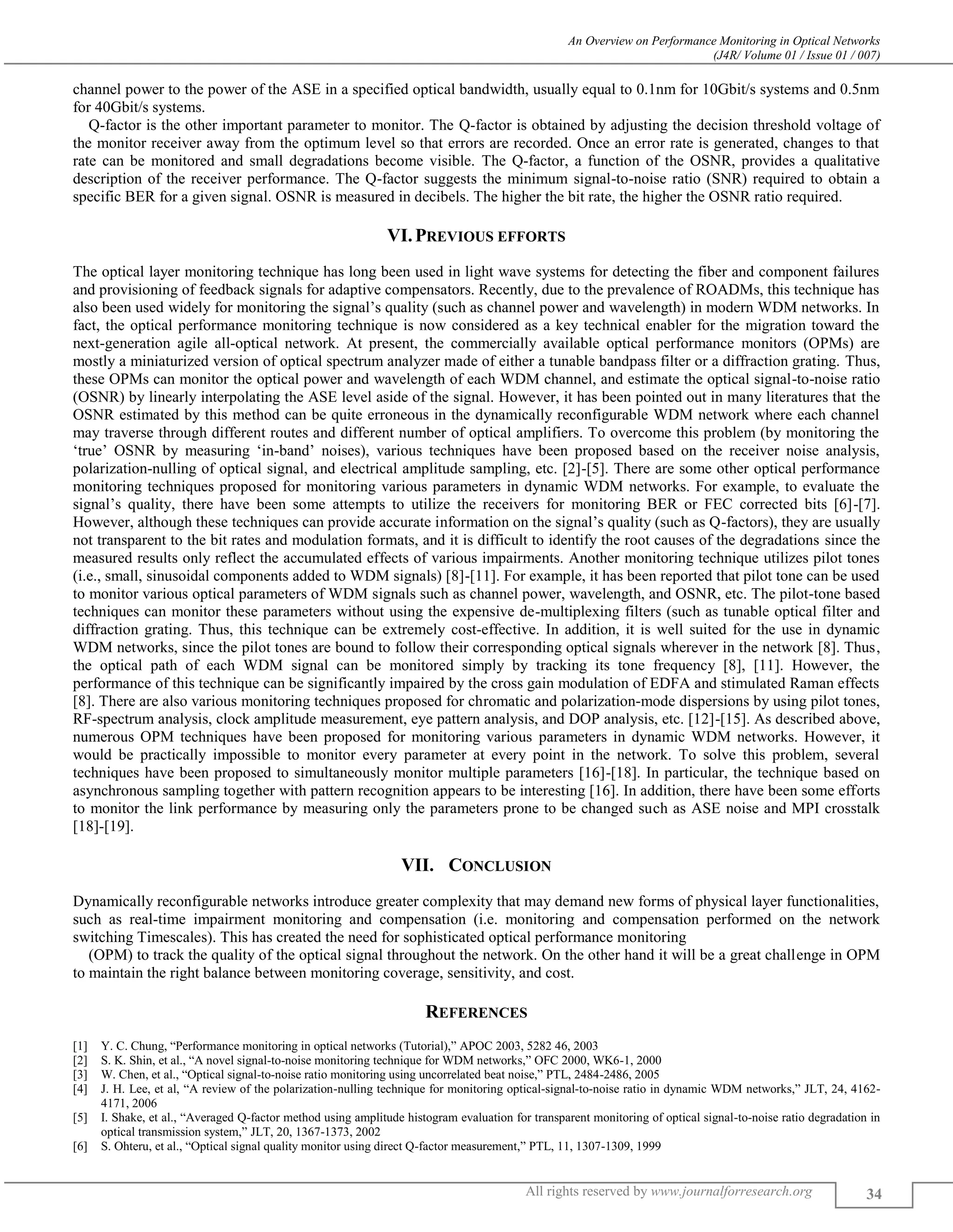 N OVERVIEW ON PERFORMANCE MONITORING IN OPTICAL NETWORKS | PDF