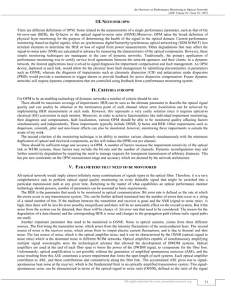 N OVERVIEW ON PERFORMANCE MONITORING IN OPTICAL NETWORKS | PDF