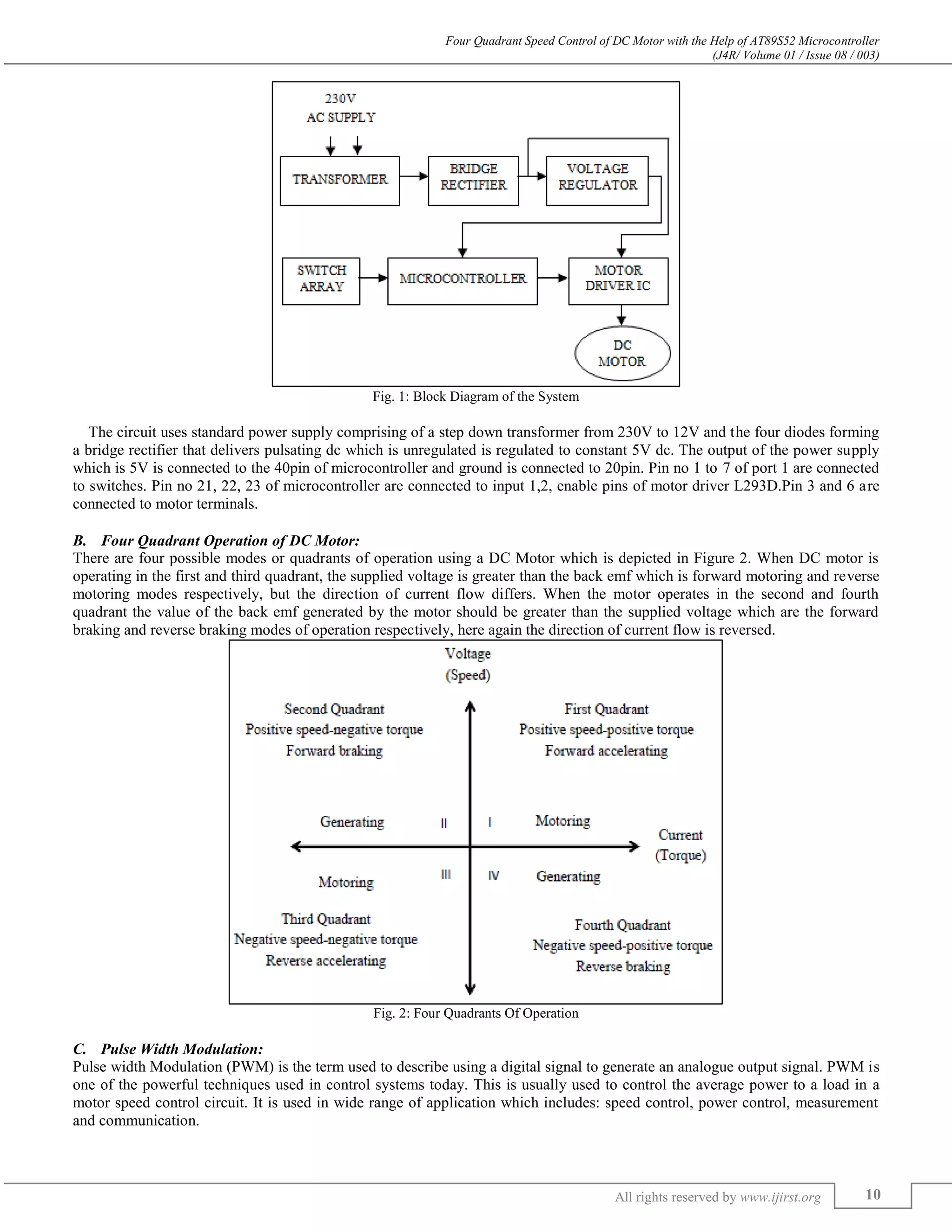 FOUR QUADRANT SPEED CONTROL OF DC MOTOR USING AT89S52 MICROCONTROLLER | PDF