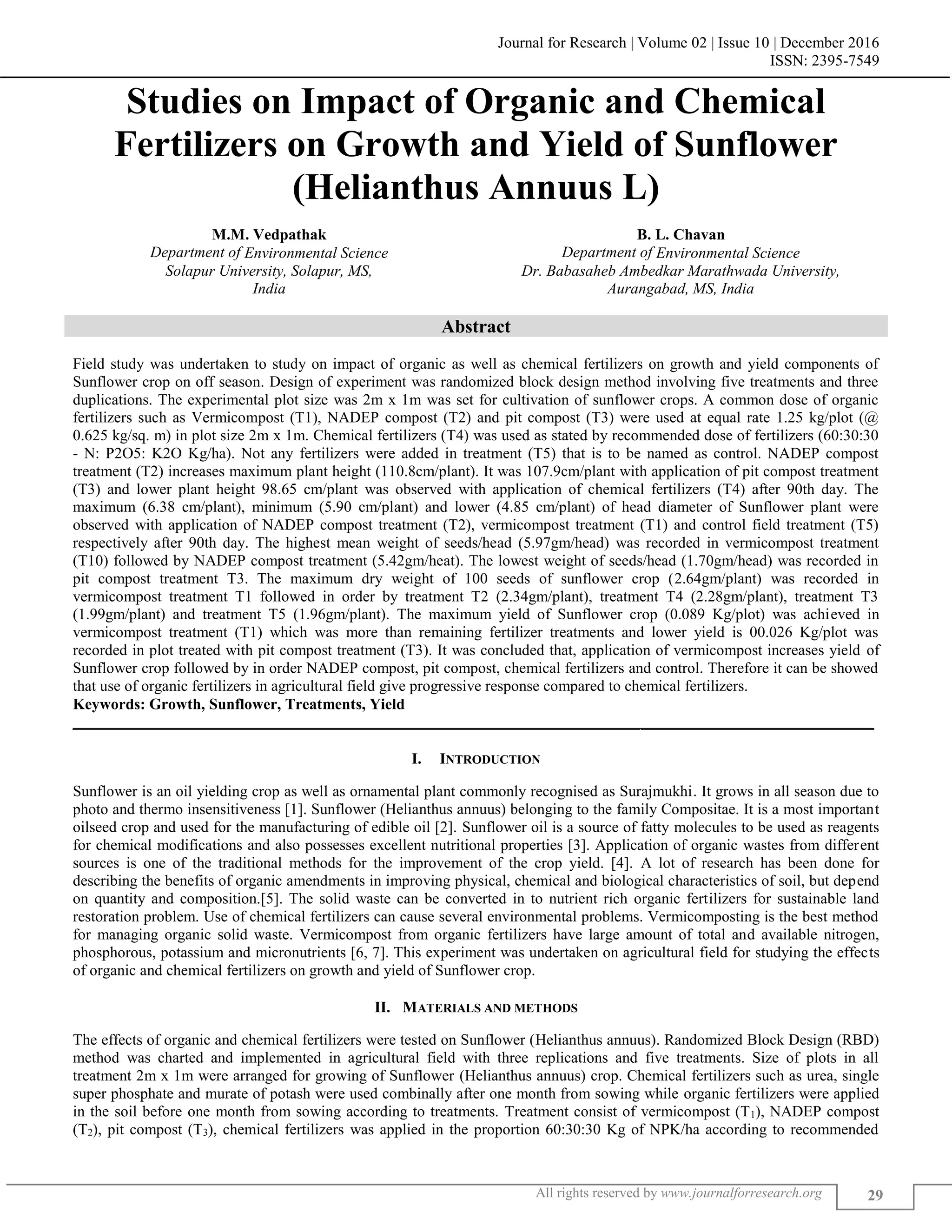 STUDIES ON IMPACT OF ORGANIC AND CHEMICAL FERTILIZERS ON GROWTH AND ...