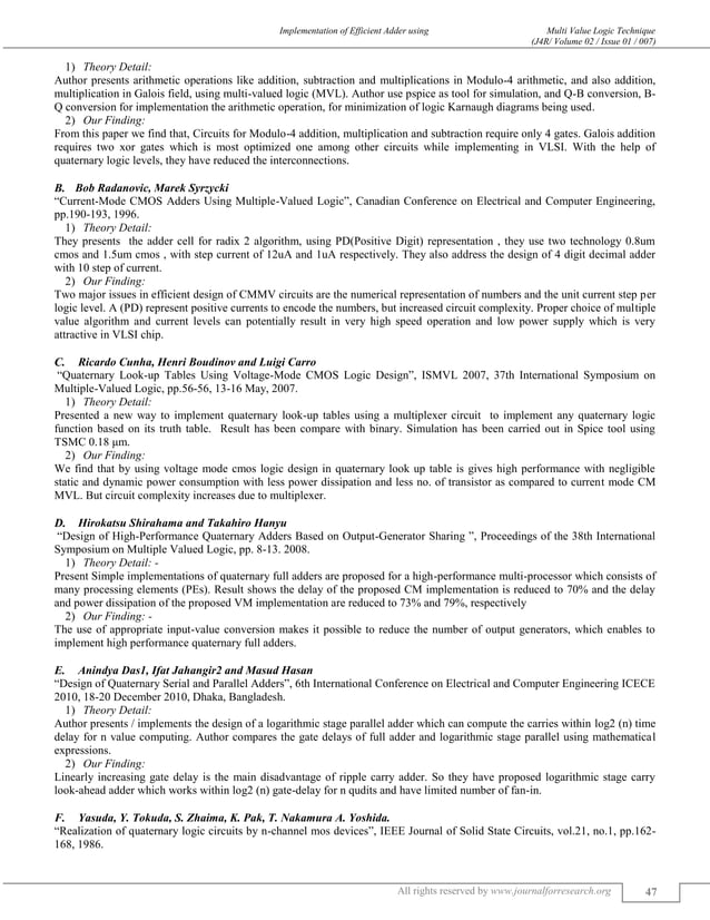 IMPLEMENTATION OF EFFICIENT ADDER USING MULTI VALUE LOGIC TECHNIQUE | PDF