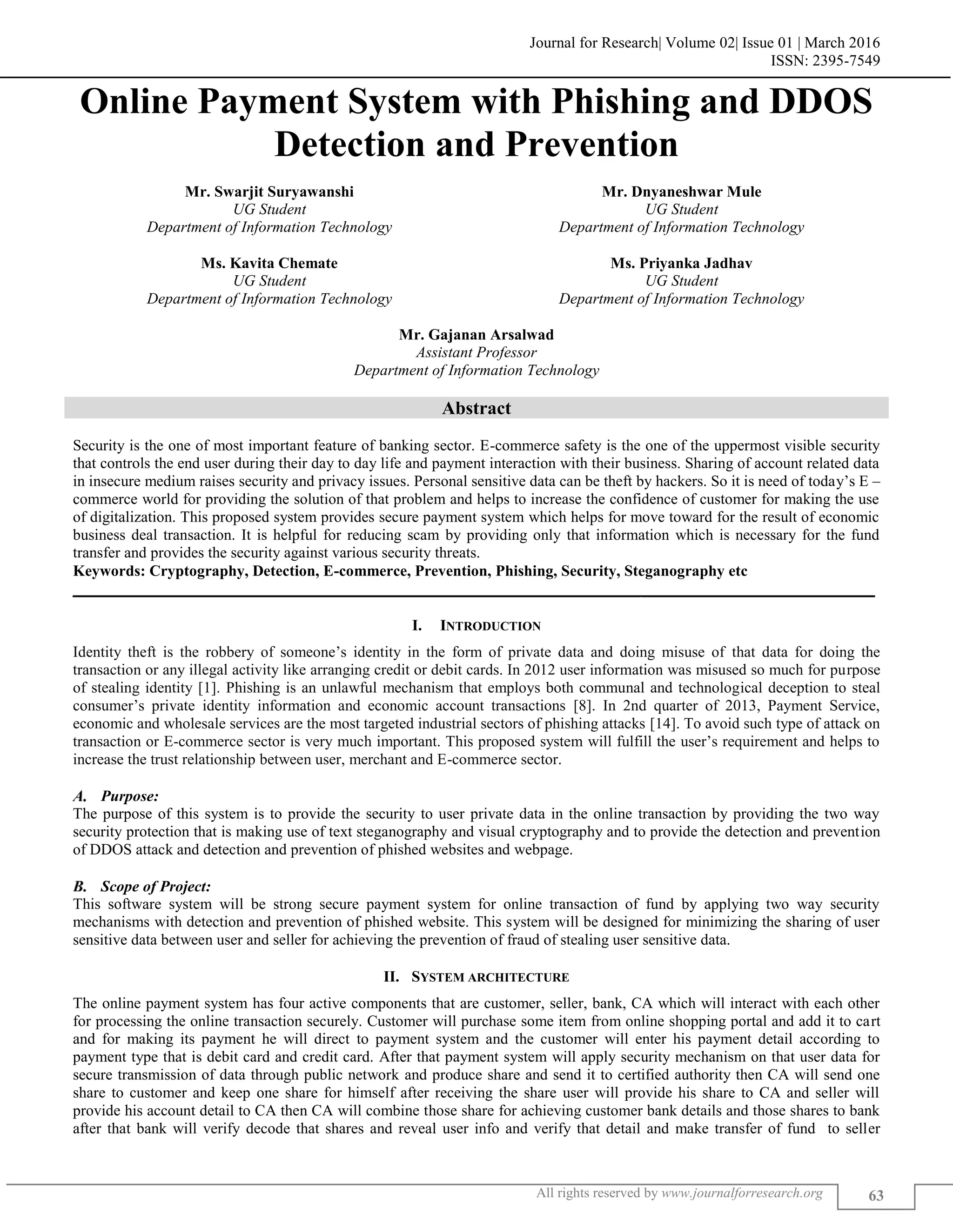 ONLINE PAYMENT SYSTEM WITH PHISHING AND DDOS DETECTION AND PREVENTION | PDF