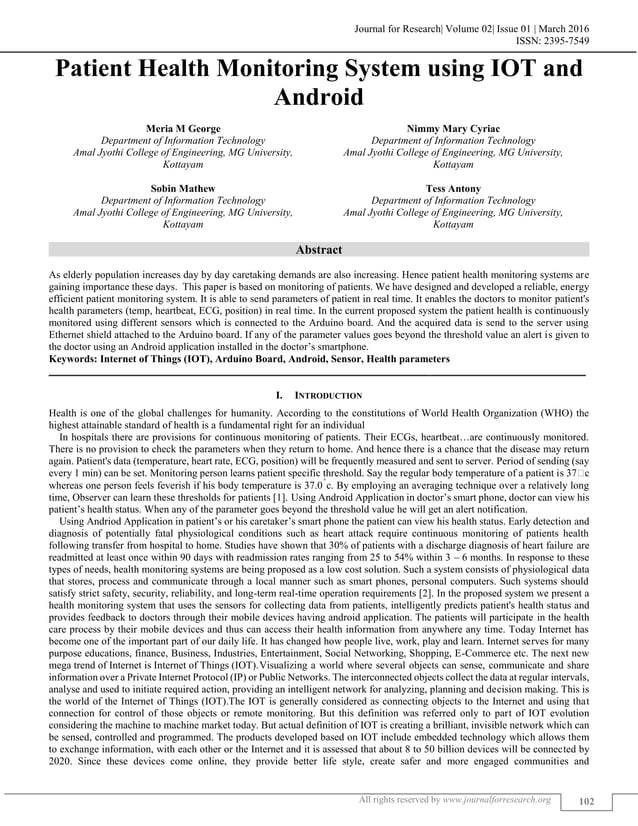 PATIENT HEALTH MONITORING SYSTEM USING IOT AND ANDROID | PDF