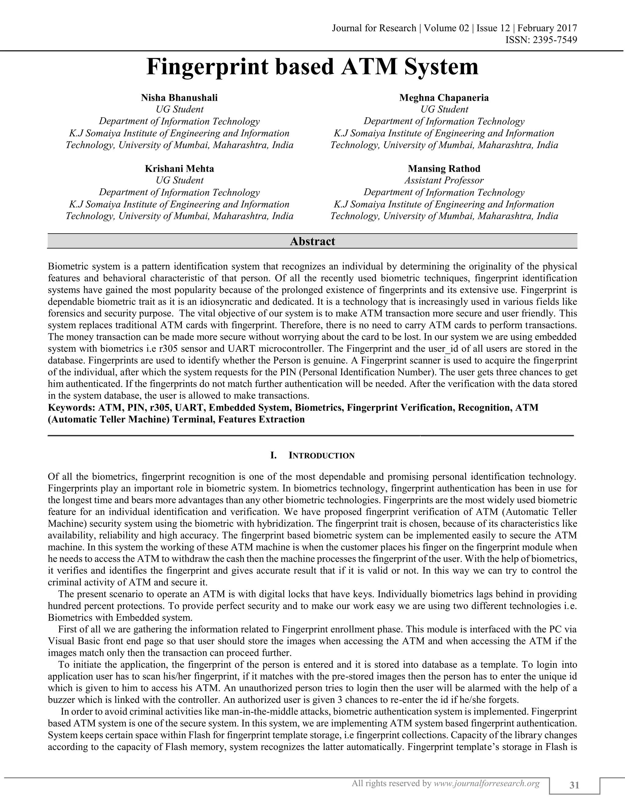 FINGERPRINT BASED ATM SYSTEM | PDF